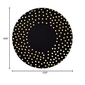 50 Pcs 14 Inch Black and Gold Foil Paper Place Mats Golden Polka Dots Round Placemats Disposable Decorative Table Mats for Wedding Banquet Party Home Dining Table Decor