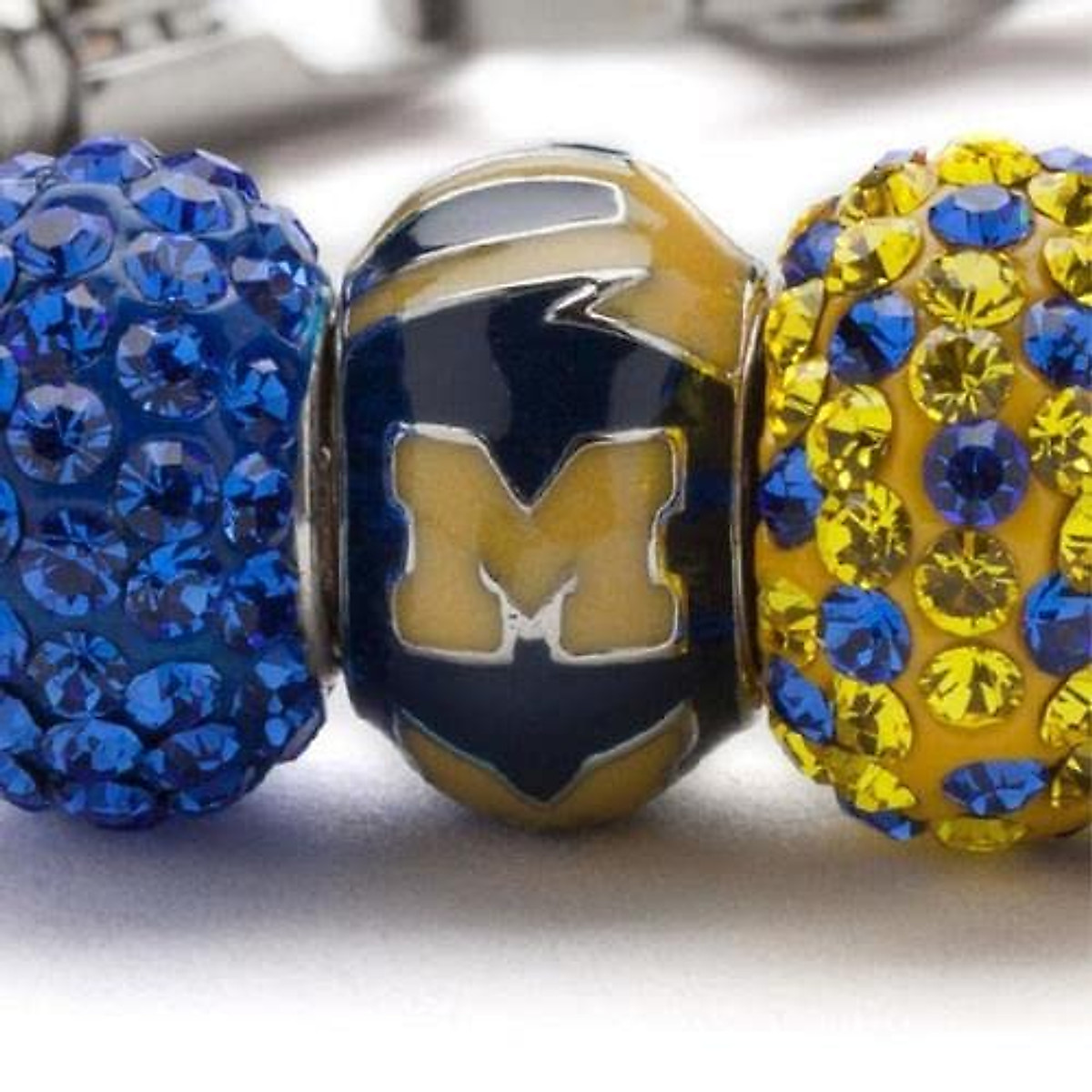 Michigan Wolverines Jewelry Gifts for Women - Michigan Logo Bead - Hypoallergenic Stainless Steel Charms - University of Michigan Womens Accessories