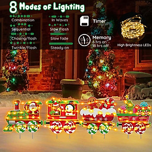 DONSAJI Christmas Train Yard Signs with 200 LED Lights - Xmas Tree Santa Gingerbread Snowman Train Set Lawn Signs with Metal Stakes for Holiday Lawn Garden Yard Outdoor Christmas Decorations, 4 Pack