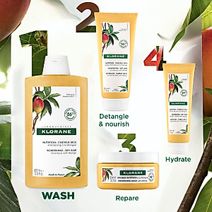 Klorane Nourishing Shampoo with Mango Butter, Moisturize and Hydrate Dry Hair, Paraben, Silicone, SLS Free, 13.5 Fl Oz
