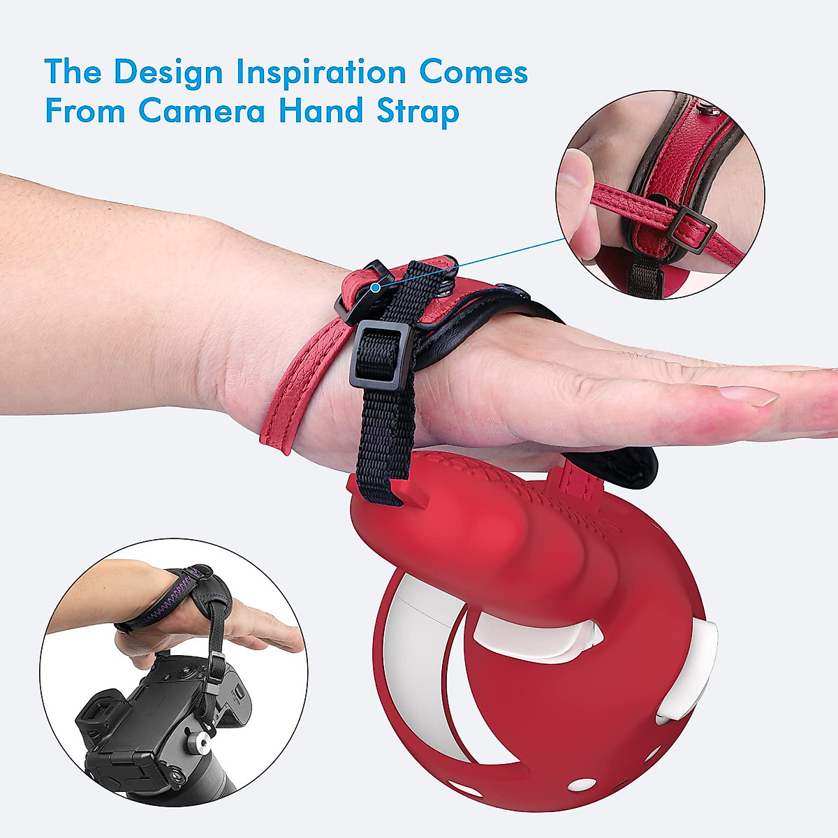 EWalos Accessories for Oculus/Meta Quest 2, Touch Controller Leather Grip Cove, Face Cover and Lens Protective Cover, Sweat-Proof, Light-Proof, Anti-Throw and Comfort-Enhancing Accessories Set(Red)