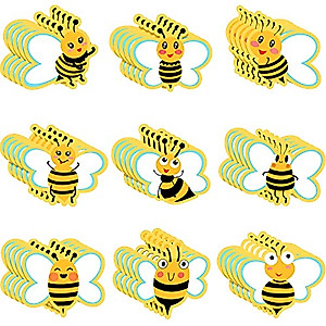 45 Pieces Bee Cutouts Cards Bee Shaped Paper Cuts Cute Bee Theme Greeting Cut Outs Name Tags Labels Bulletin Board Classroom Decoration for Welcome Back to School Party Supplies