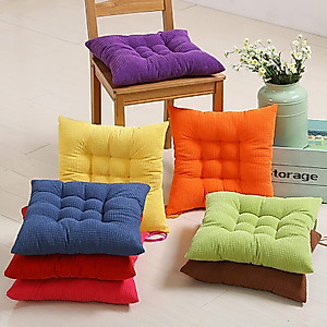 Corduroy Chair Cushion with Ties, Nonslip Tufted Seat Cushions Kitchen Dining Chair Pads with Ties Office Car Sitting Chair Pads (17in X 17in, Blue)