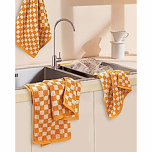 Jacquotha Checkered Hand Towels 4 Pack - Cotton Hand Towels for Kitchen Bathroom 29” x 13”, Orange