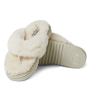Fireside by Dearfoams Women's Auburn Thong Slipper, Natural, 8