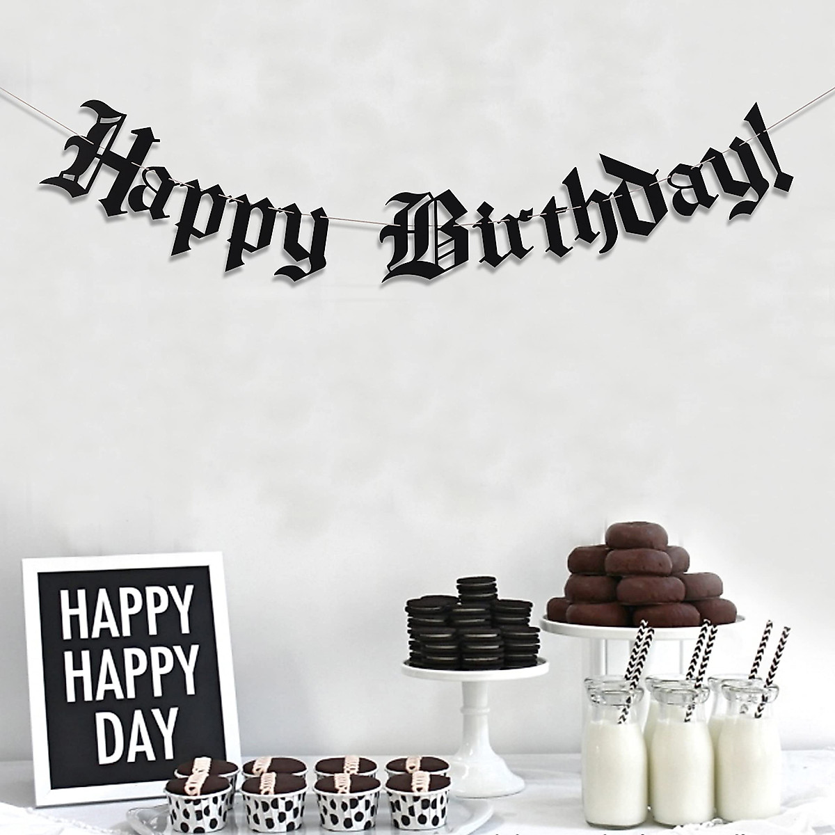 Gothic Letter Happy Birthday Banner - Old English Birthday Banner - Funeral Birthday Banner for 20th 30th 40th Birthday (Happy Birthday)