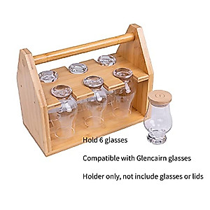 JILLMO Whiskey Glass Holder Rack, Bamboo Caddy Compatible with Glencairn Whisky Glasses, Crystal Whiskey Glasses, Bourbon Glasses
