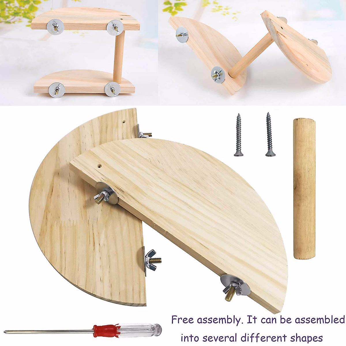 kathson Hamster Standing Platform Rat 2-Level Natural Wood Pedal Gerbil Round Standing Board Squirrel Cage Accessories Dwarf Hamster Activity Toys for Chinchilla Bird Parrot Mouse 3PCS