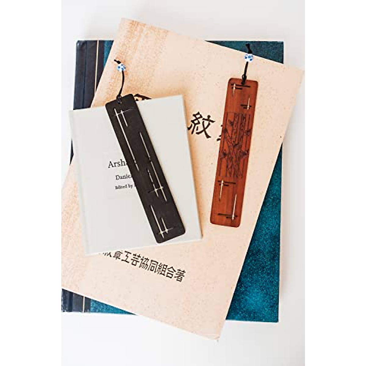 Villani Line & Bamboo Engraved Wooden Bookmark Leather Tassel Handmade Natural Hand Stained Wood for Books Accessory Unique Design Gift Set Perfect Men Women Kids Students Teachers Writers Readers