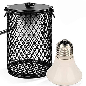 Reptile Anti-Scald Lampshade and Heat Emitter Set Reptile Heat Lamp with Guard for Turtles Chicks Lizard Snake (Black)