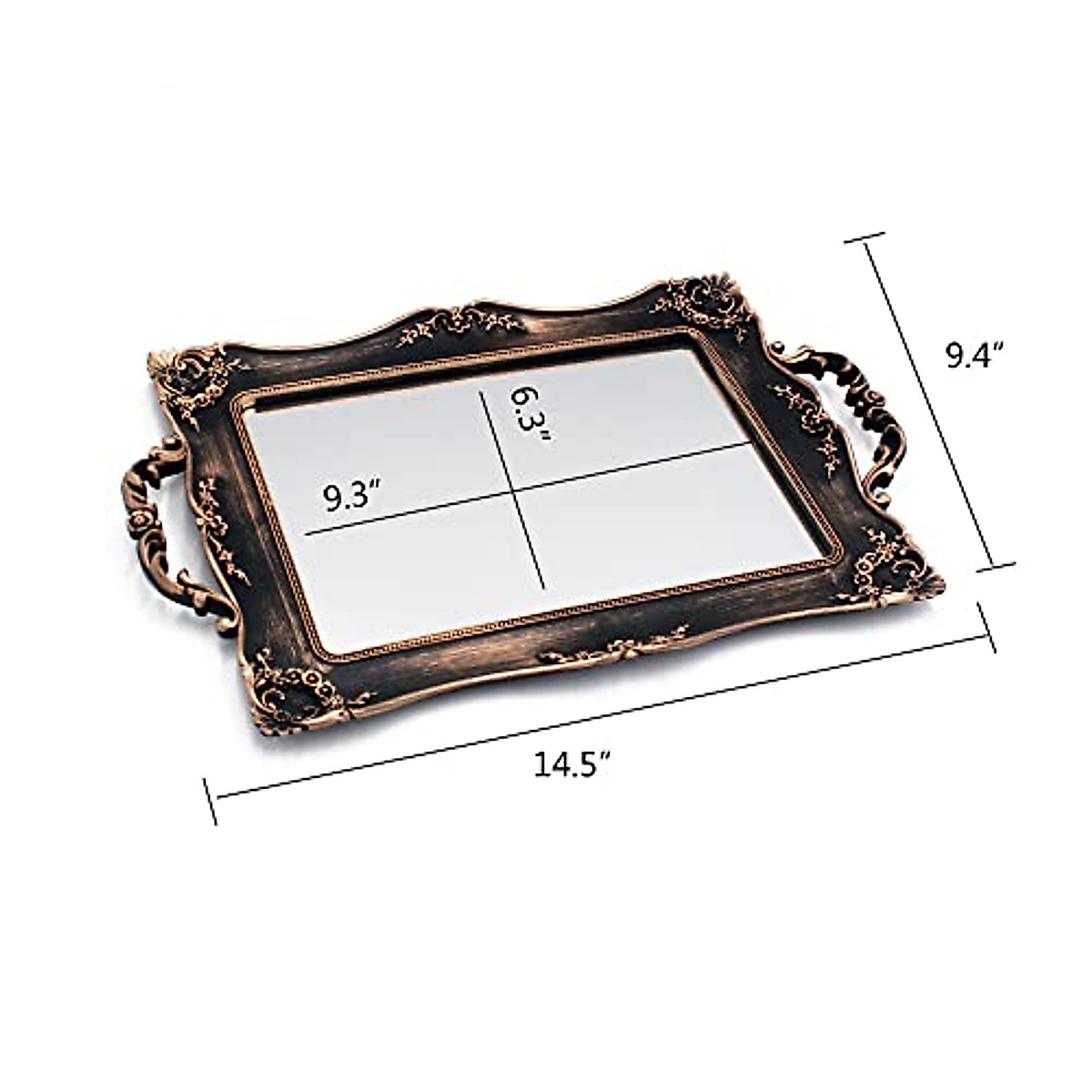 Tstarer Antique Decorative Gold Framed Square Mirror Tray, Jewelry & Cosmetics Organizer for Dresser, Square - 9.5" W x 14.5" L (Bronze)