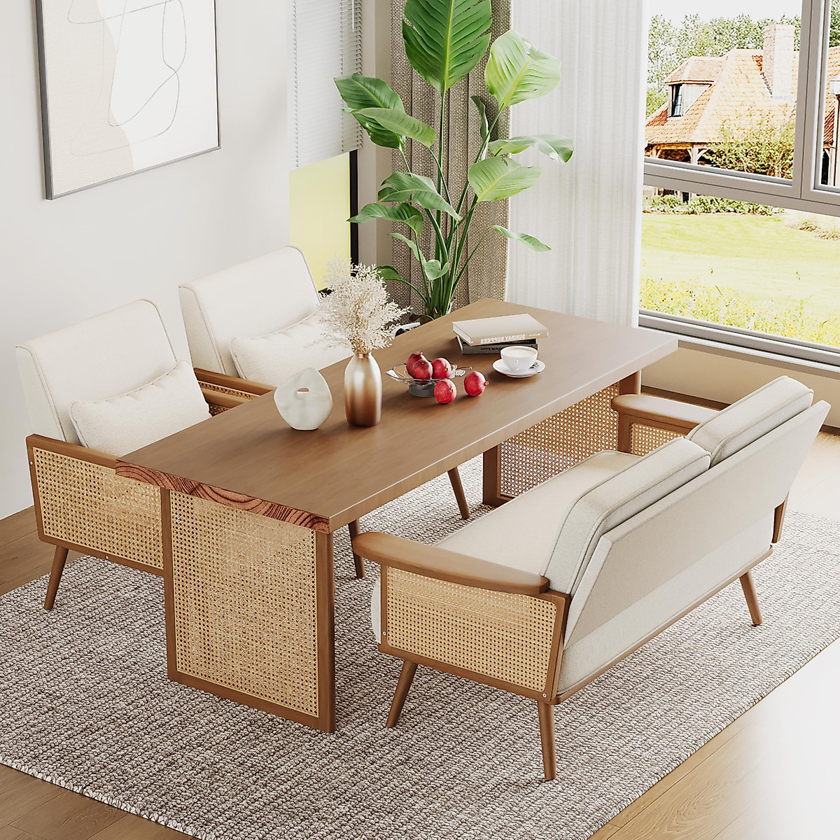 ALISH Loveseat Small Sofa Couch with Rattan Armrest Modern Settee Bench Dining Banquette Seat for Kitchen Dining Room Living Room