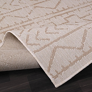 Beverly Rug Waikiki Indoor Outdoor Rug 6x9, Washable Outside Carpet for Patio, Deck, Porch, Trellis Area Rug, Water Resistant, Beige - White