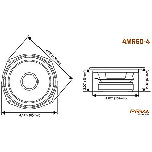 PRV AUDIO 4 Inch Midrange Speaker 4MR60-4, 60 Watts Program Power, 4 Ohm, 30 Watts RMS Power Pro Audio Loudspeaker (Single)