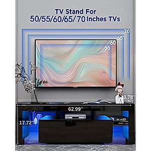LED TV Stand for 70 Inch TV, Entertainment Center with Storage, Tall Black Modern 65 60 55 50 Stands Living Room