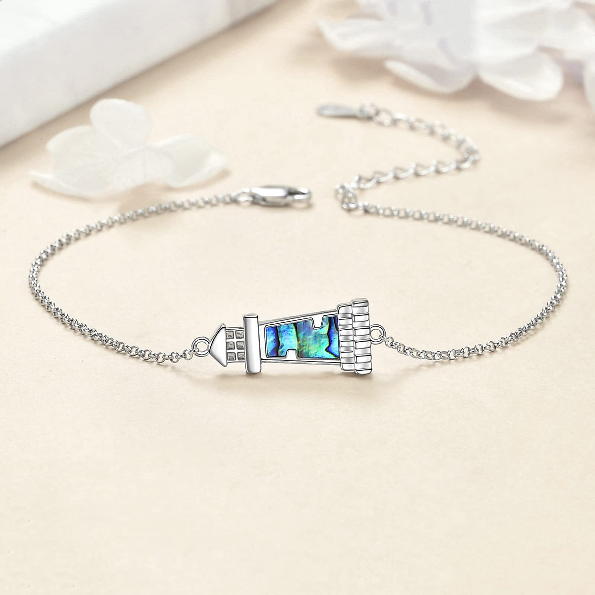 ONEFINITY Lighthouse Bracelet For Women Sterling Silver Lighthouse Pendant Bracelet Abalone Shell Birthday Jewelry Gift For Lover