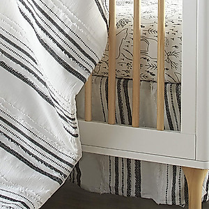 Levtex Baby - Nico Crib Bed Set - Baby Nursery Set - Stripes - White, and Black - Classic Embroidered and Flared Stripes - 4 Piece Set Includes Quilt, Fitted Sheet, Blanket, Crib Skirt