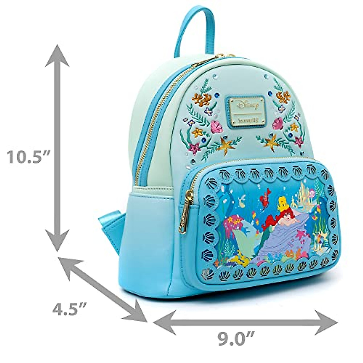 Loungefly Disney The Little Mermaid, Princess Stories Series Ariel Mini Backpack, Flounder Sebastian