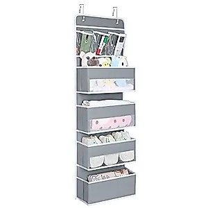 Univivi Door Hanging Organizer Nursery Closet Cabinet Baby Storage with 4 Large Pockets and 3 Small PVC Pockets for Cosmetics, Toys and Sundries (Grey)