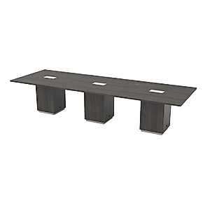 Thaweesuk Shop New Gray 12 FT Modern Executive Rectangle Shaped Conference Table Square Legs Grommets Racetrack Meeting Boardroom Desk High End Office Furniture Wood 144''L x 48''W x 30''H of Set