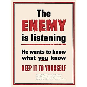 Magnet Espionage! The Enemy is Listening WW2 Vintage Style Spy Magnet Vinyl Magnetic Sheet for Lockers, Cars, Signs, Refrigerator 5"
