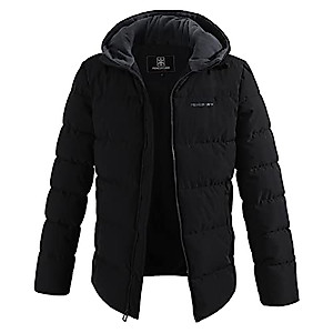Pioneer Camp Men'S Winter Coats Warm Thicken Jacket Hooded Insulated Puffer Jackets Cotton Water Resistant Coat(Black,L)