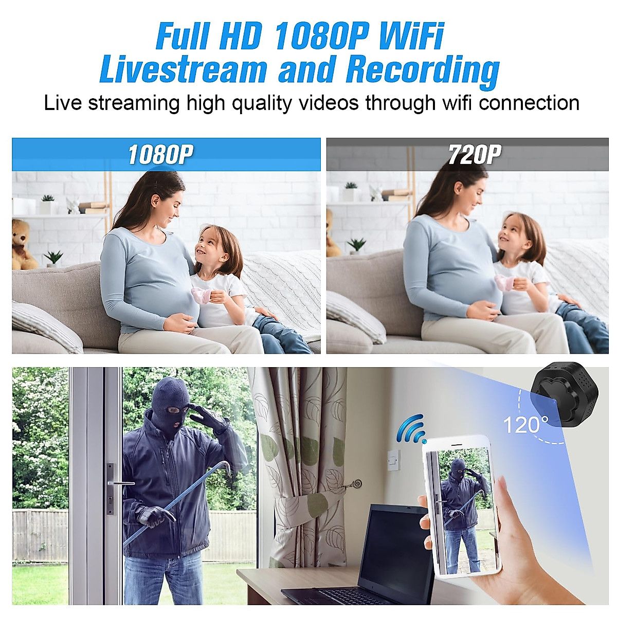 Anlork WiFi Hidden Camera Mini Wireless Portable Nanny Cam,1080P HD Small Indoor Security Cameras with Night Vision Motion Detection Alert for Phone APP, Little Cam for Home