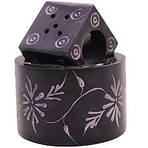 KC KULLICRAFT Hand Carved Black Soapstone Incense Holder | Candle Stick Burner | Tea Light Stand. Decorative Round Shape Carving for Home and Office Decor. (2.5 x 2.5 x 2 Inches)