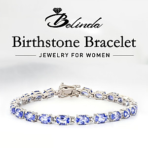 Belinda Jewelz - Gemstone Tennis Bracelet, Gemstone Bracelet with 21 Oval Gems, 925 Sterling Silver Tanzanite Jewelry, Tanzanite Bracelet with Box and Tongue Latch, 7”