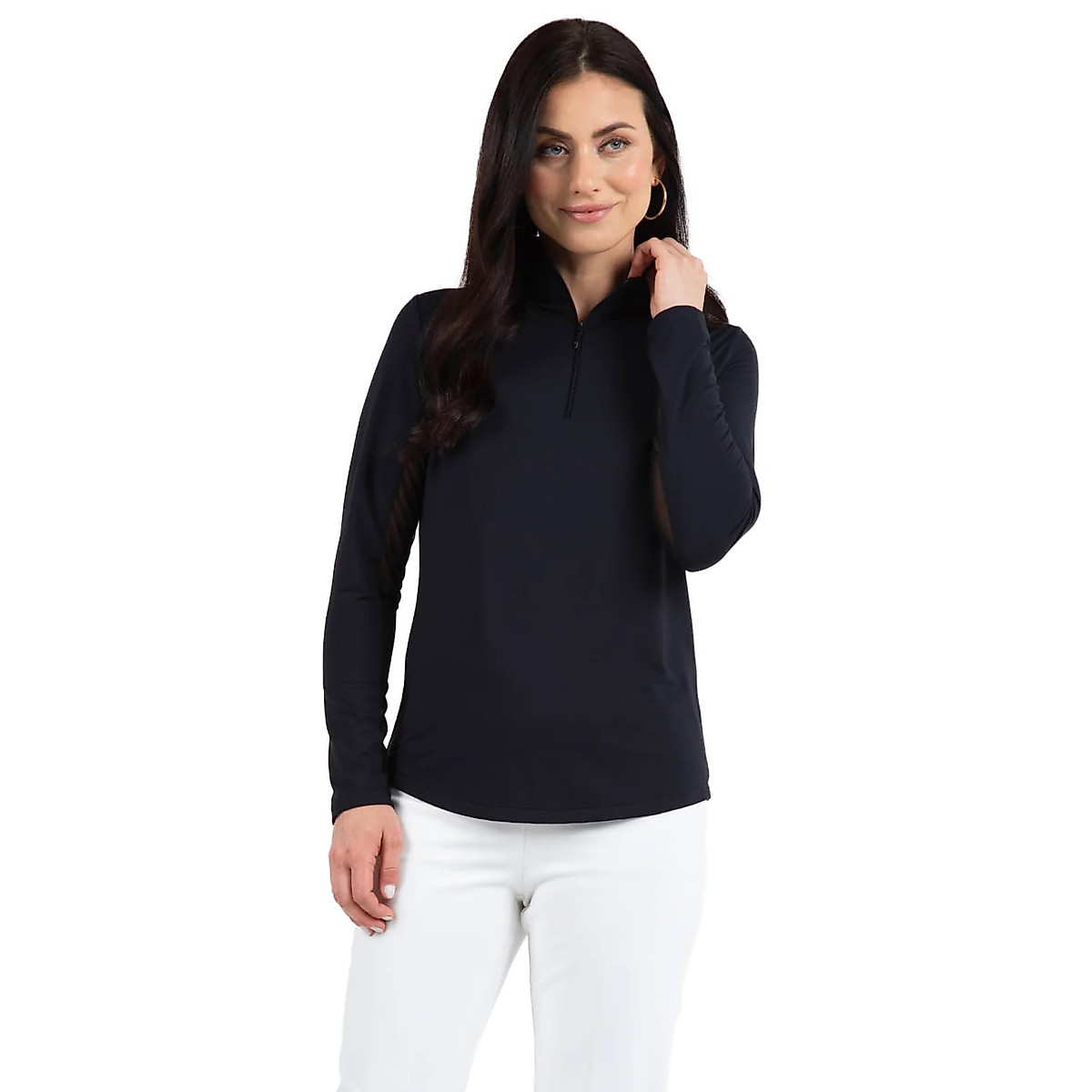 IBKUL Athleisure Wear Sun Protective UPF 50+ Icefil Cooling Tech Long Sleeve Mock Neck Top with Under Arm Mesh 80000 Turquoise Solid S