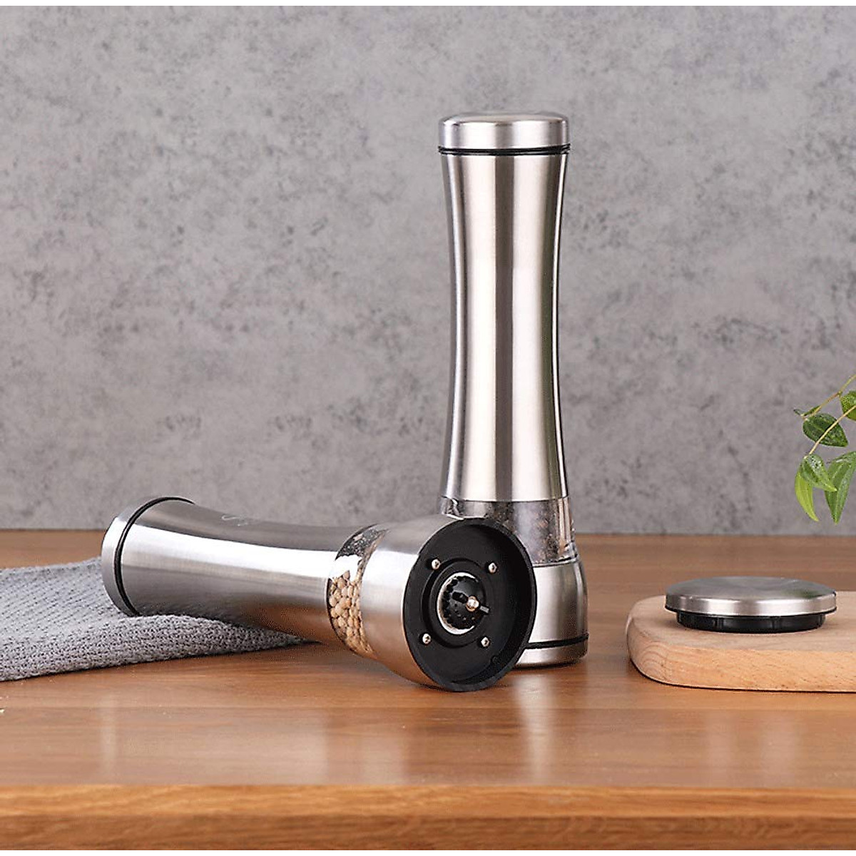 AUNKIER Salt and Pepper Grinders, Table Salt Grinders with Adjustable Ceramic Coarse Seasoners, Stainless Steel Grinder Kits for Kitchen Cooking