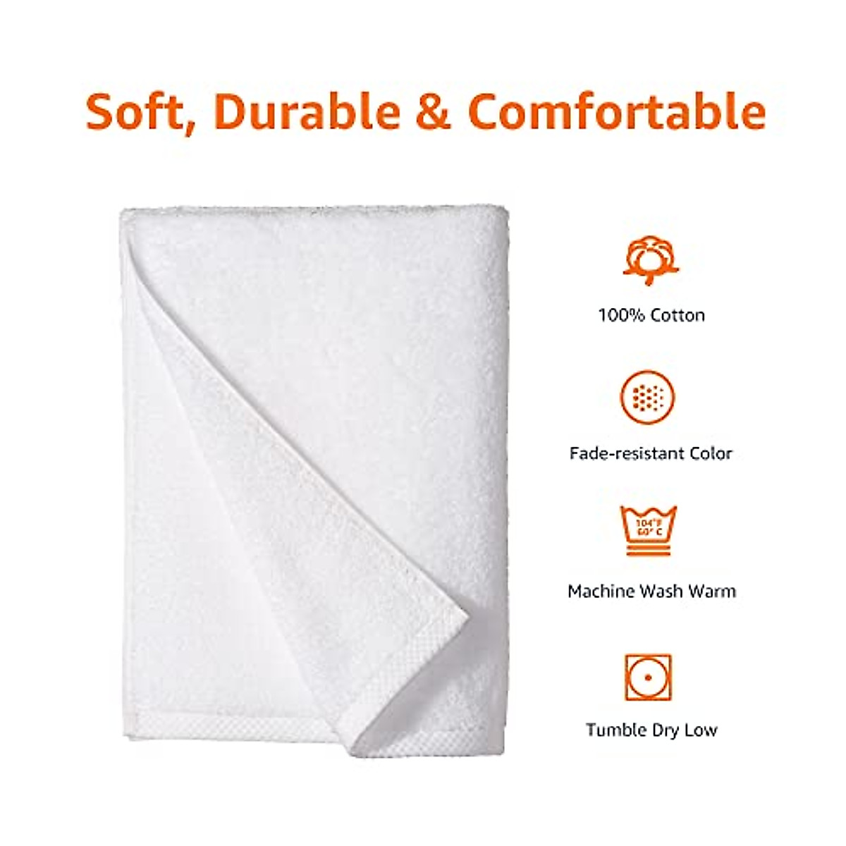 Amazon Basics Quick-Dry Bath Towels - 100% Cotton, 2-Pack, White