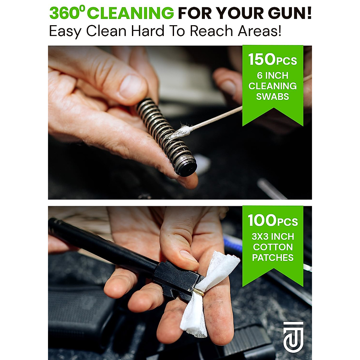 Gun Cleaning Supplies Kit 12 in 1 Universal Gun Cleaning Kit Incl. Gun Cleaning Patches, 6-inch Gun Cleaning Swabs, Double Head Gun Cleaning Brush, Cleaning Picks, Finishing Gun Cloth, Oil Applicator