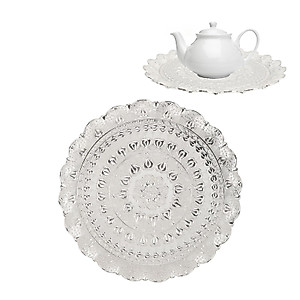 Turkish Tea Coffee Serving Tray Food Trays Vintage Style Embossed Pattern Round Coffee Plate for Bar Outdoor Dessert (Silver)