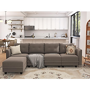 LLappuil Sectional Couch with Reversible Chaise, Waterproof, Anti-Scratch and Antistatic Sectional, Modern L-Shape Sofa Corner Couch Modular Sofa with Ottoman, Brown