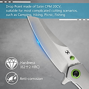 KANSEPT Mistaken Folding Knives for Men EDC Camping Pocket Folding Knife 3.58'' Satin CPM 20CV Blade with Titanium Twill Carbon Fiber Handle Everyday Carry K1053A2