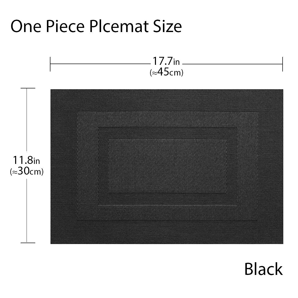 PIGCHCY Placemats,Washable Vinyl Woven Table Mats,Elegant Placemats for Dining Table Set of 4(18"X12", Pure Black)