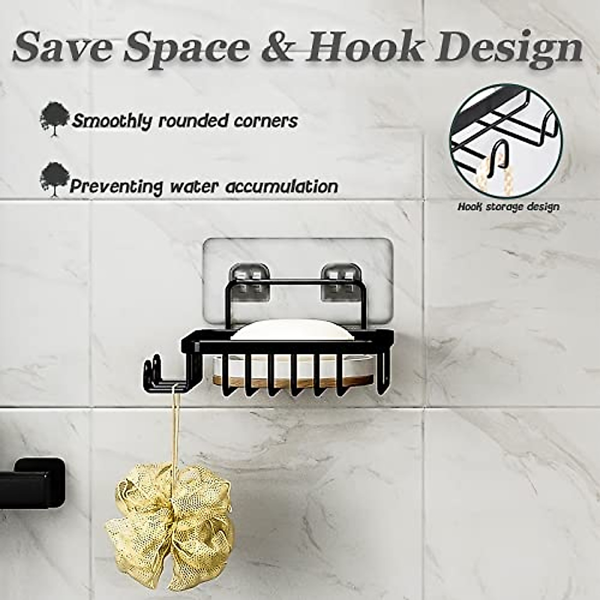 WAYDA 4 Pack Shower-Caddy, Adhesive Shower-Organizer-Shelves, Shower-Shelf-for-Bathroom-Storage,No Drilling Inside-Shower-Rack-with-Soap-Holder (Black)