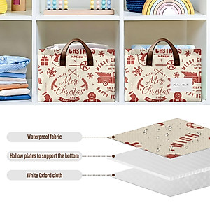 Exnundod Collapsible Storage Bin Merry Christmas Organizer Storage Shelf Basket Happy New Year Storage Boxes with Handles for Closet Blanket Toys Home Dorm Office