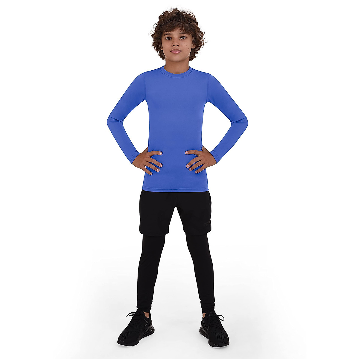 Men's Compression Shirts Long Sleeve Athletic Workout Top, Rash Guard Base Layer Sports Undershirt - Crew Neck - Dazzling Blue, Medium