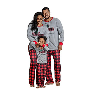 IFFEI Matching Family Pajamas Sets Christmas PJ's Sleepwear Truck Print Top and Plaid Pants with Pocket Women: L