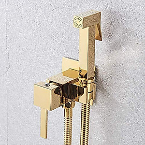 MINJING Bidet Faucet Brass Shower Tap Washer Mixer Cold Hot Water Mixer Crane Square Shower Sprayer Head Tap Toilet Faucets Gold Polish