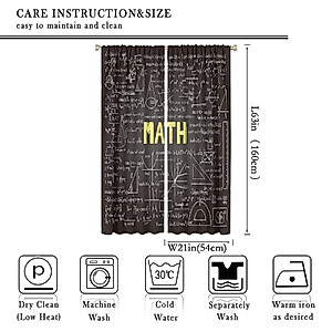 Mathematics Room Curtains, Dark Blackboard Backdrop with Math Equations Geometry Axis Art Blackout Rod Pocket Curtains for Classroom Study Bedroom Living Room Window Drapes 42x63in
