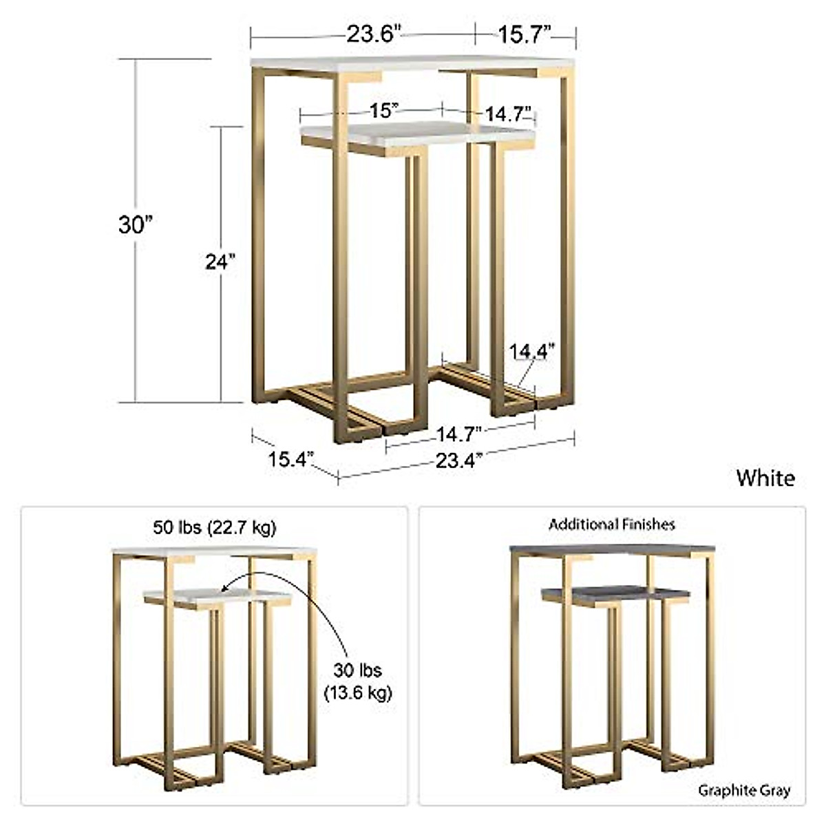 CosmoLiving Cosmopolitan Camila Laptop Desk, White Nesting Tables