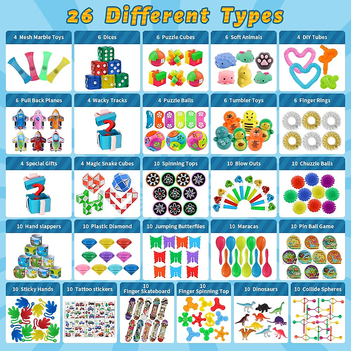 nicknack 200PCS Party Favors Kids Goodie Bag Fillers Toy Assortment Party Prizes Box for Classroom Treasure Prizes box Toys Small Fidget Toy Gifts for Boys Girls