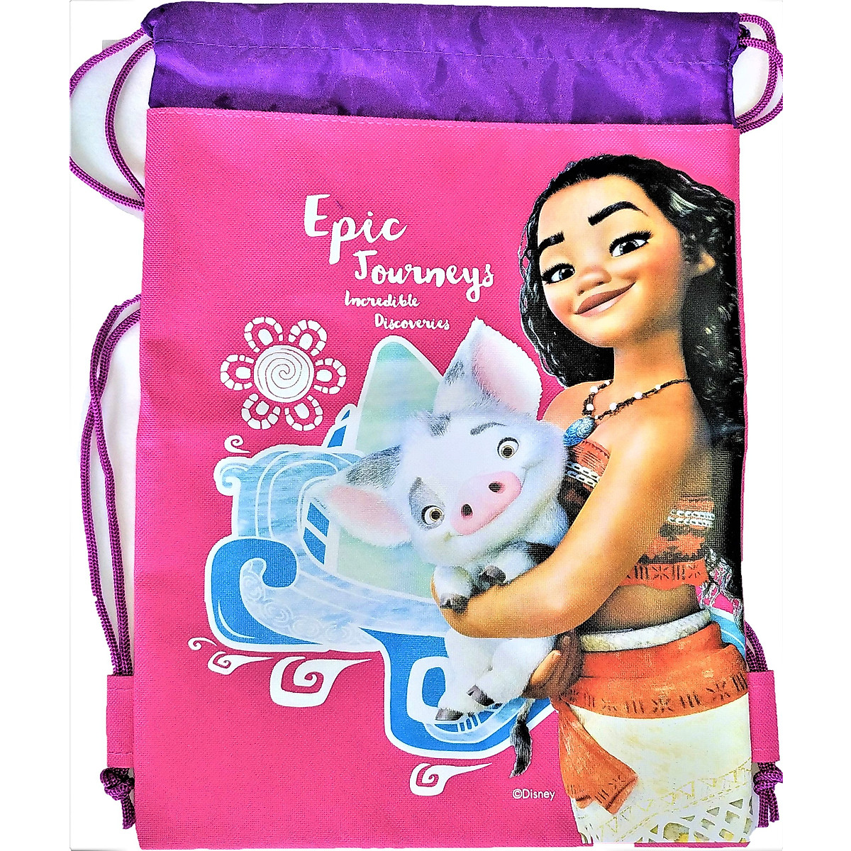 Set of 2 Disney Moana 10" X 14" Drawstring Backpack Heavy Duty Nylon Tote Bag Color