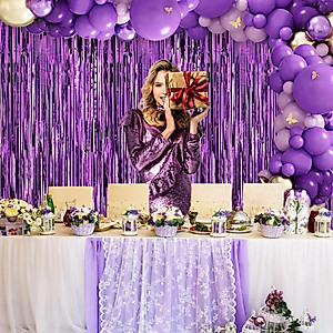 AIBIIN 2 Pack of 3.3x6.6ft Purple Foil Fringe Curtain Purple Streamers Backdrop Curtains for Purple Party Decorations Purple Wedding Birthday Bachelorette New Year Decor Photo Shoot Props