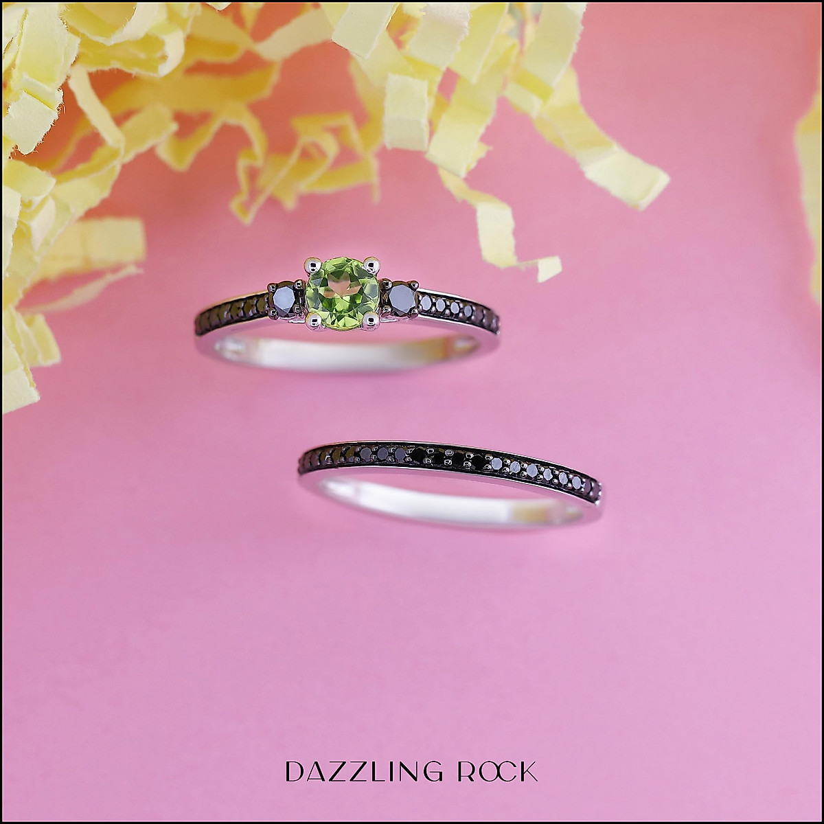 Dazzlingrock Collection 5 mm Round Peridot & Black Diamond 3 Stone Ring Set in 925 Sterling Silver Size 9