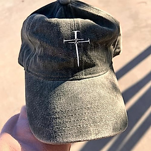 Giavuwn Christian Redeemed Cross Nails Hats for Men Women, Vintage Cotton Embroidered Front & Back Adjustable Baseball Cap Black