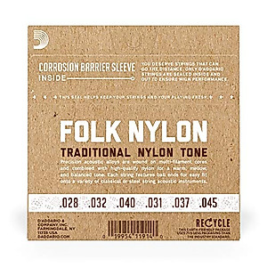 D'Addario Guitar Strings - Folk Nylon Guitar Strings - EJ32 Classical Guitar Strings - Nylon Core, Ball End - Silver Plated Wrap, Black Nylon Trebles